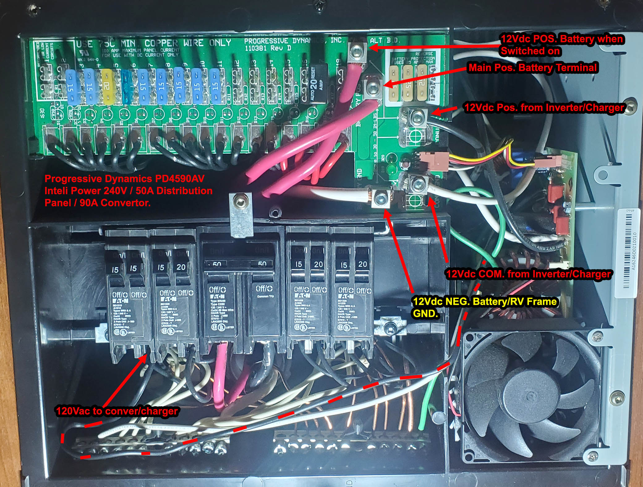 RV Power Distribution Panel Connected to Multiplus-II 12Vdc & 120Vac ...